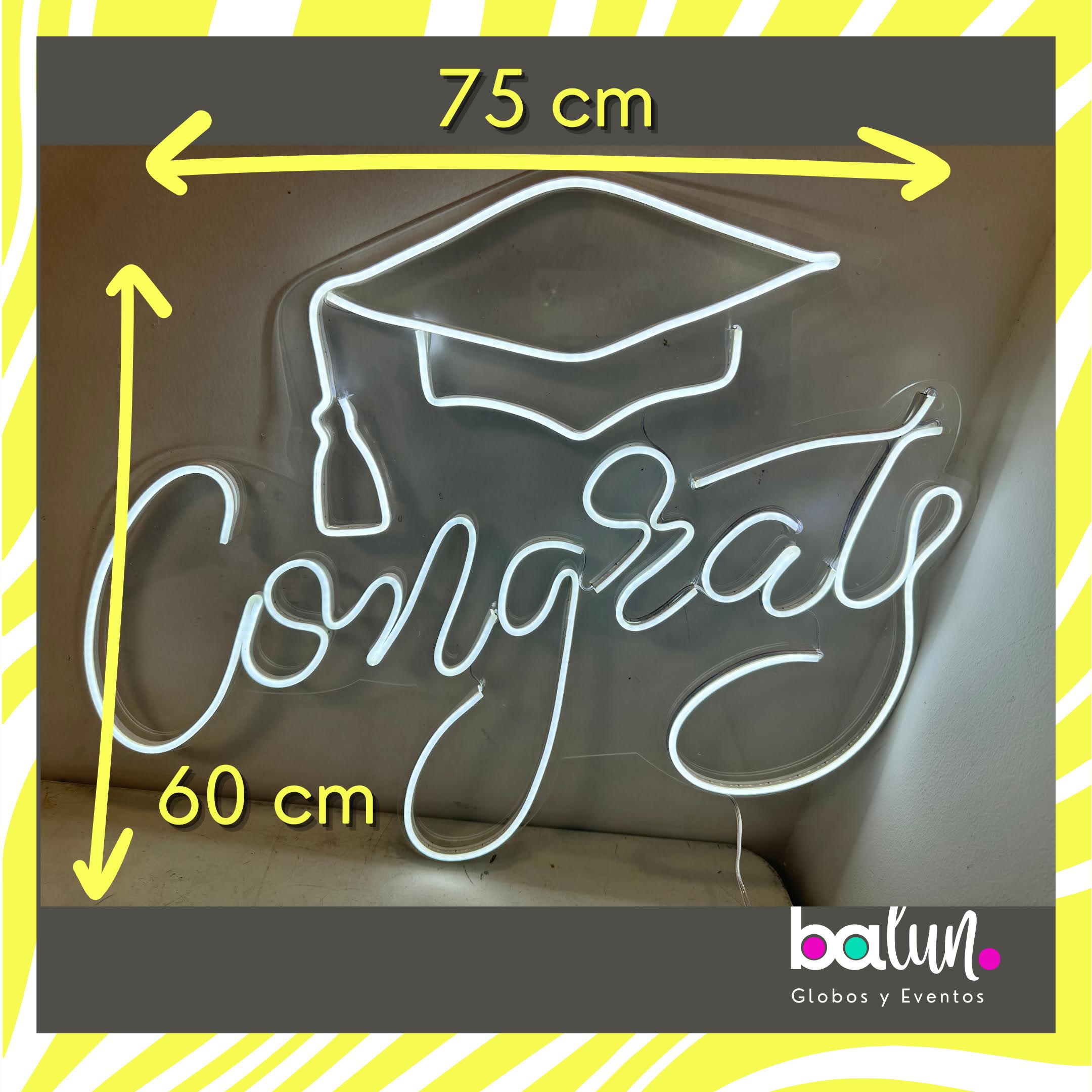 "Congrats" con Birrete (Renta Letrero Neón) – Balun Globos y Eventos