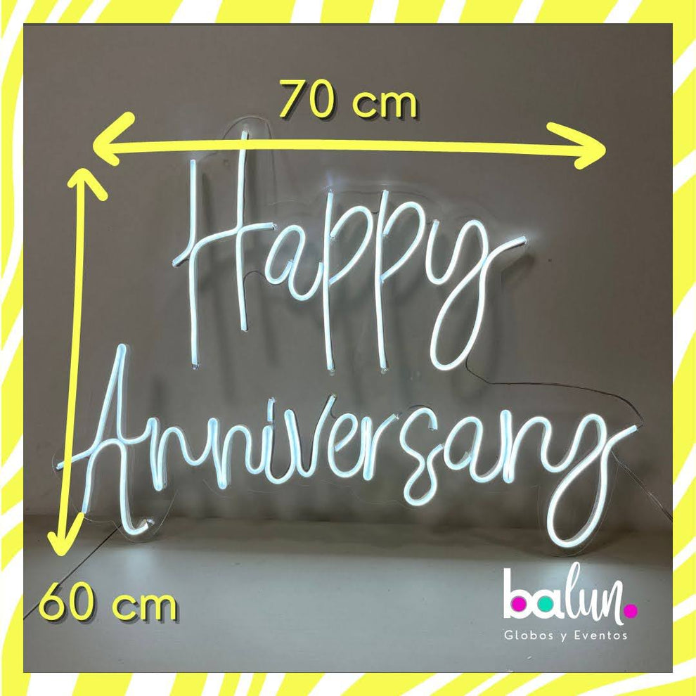 "Happy Anniversary" (Renta Letrero Neón) – Balun Globos y Eventos